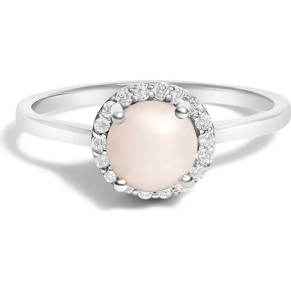 HAUS OF BRILLIANCE 10k Gold Gemstone And Diamond Halo Ring - White | Pearl